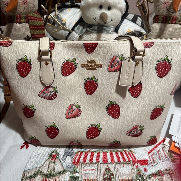 Coach | Bags | Coach Cream Tote With Strawberry Print | Poshmark